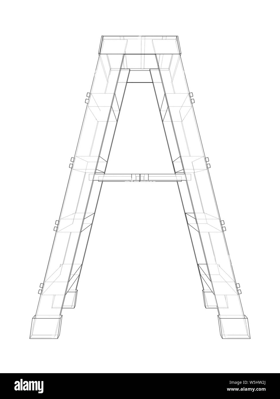 Outline household steps. Vector rendering of 3d. Wire-frame style. The ...