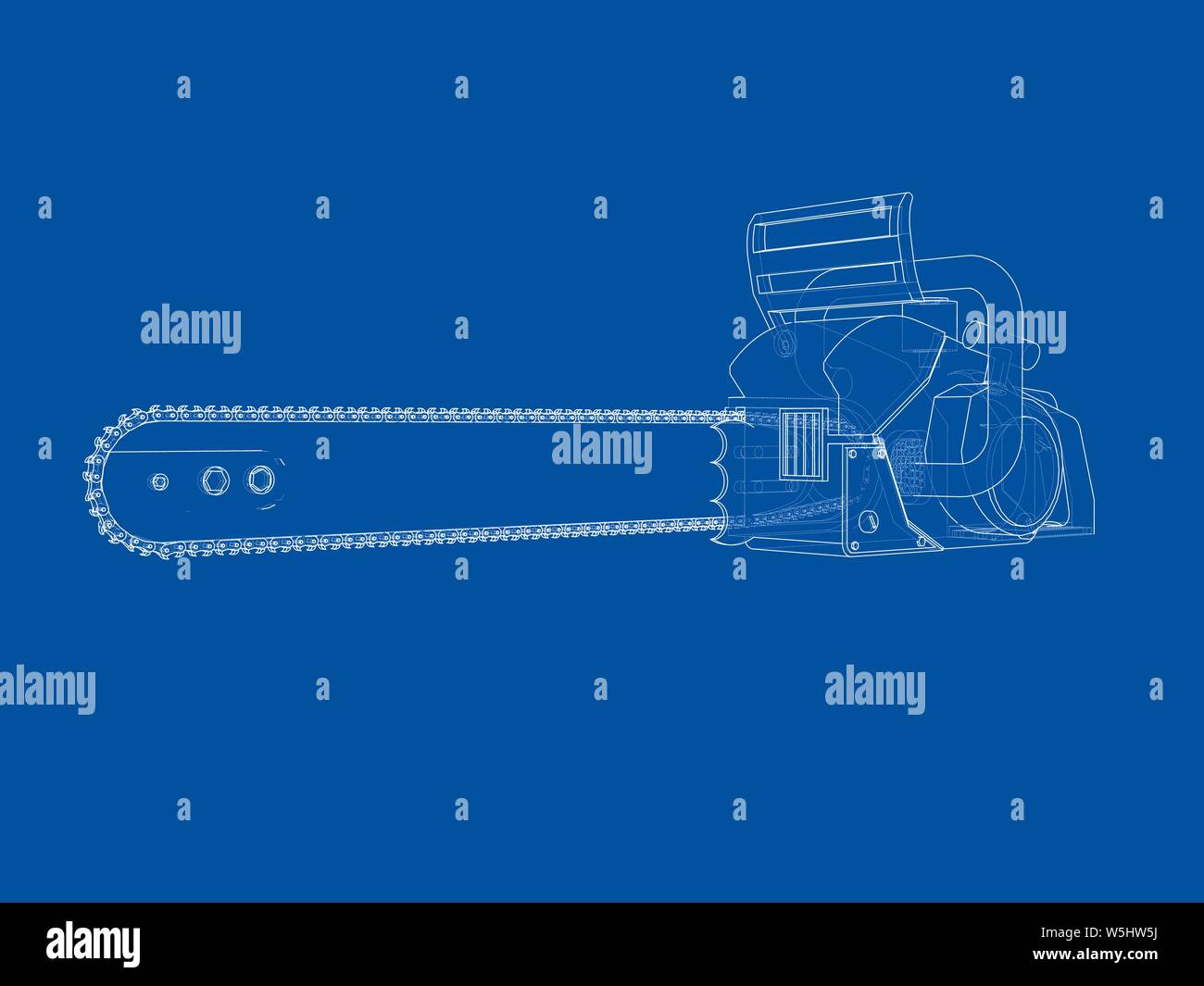 Chain saw. Vector rendering of 3d. Wire-frame style. The layers of ...