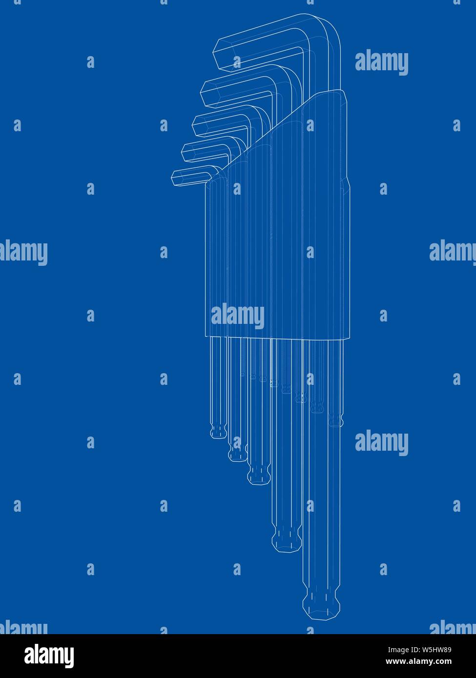 Set of hexagon tools. Vector rendering of 3d. Wire-frame style. The ...