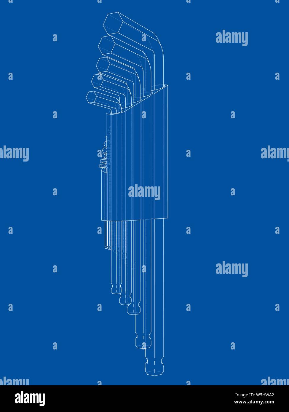 Set of hexagon tools. Vector rendering of 3d. Wire-frame style. The ...
