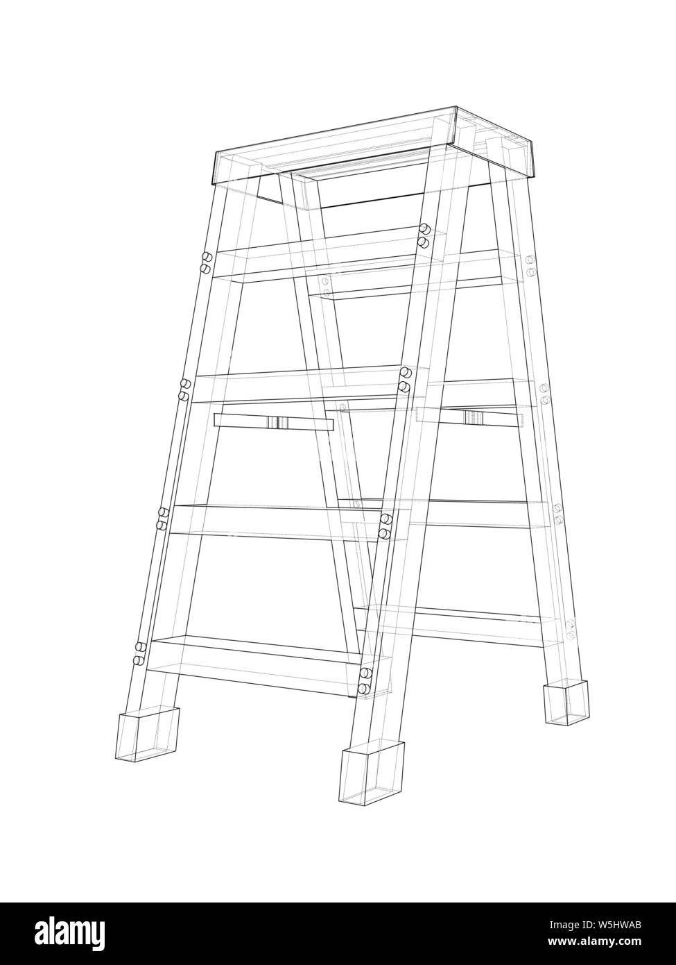 Outline household steps. Vector rendering of 3d. Wire-frame style. The ...