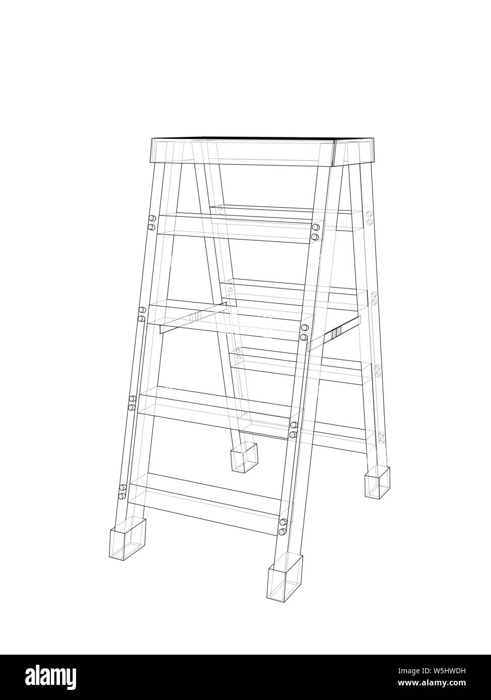 Outline household steps. Vector rendering of 3d. Wire-frame style. The ...