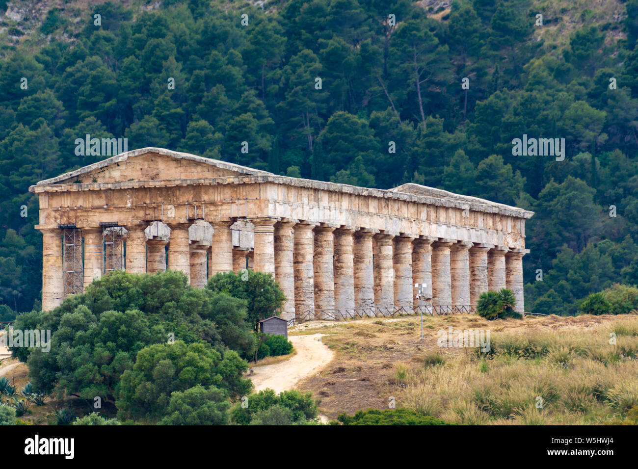 landscape with old Greek Doric temple of Segesta, Sicily, Italy Stock ...