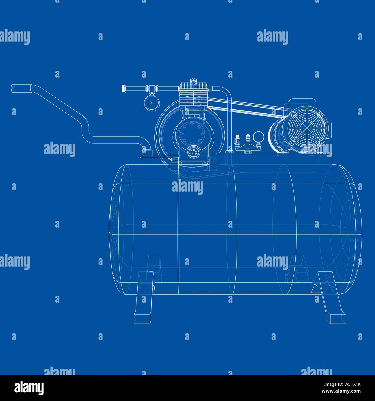 Outline Air compressor. Vector rendering of 3d. Wire-frame style. The ...