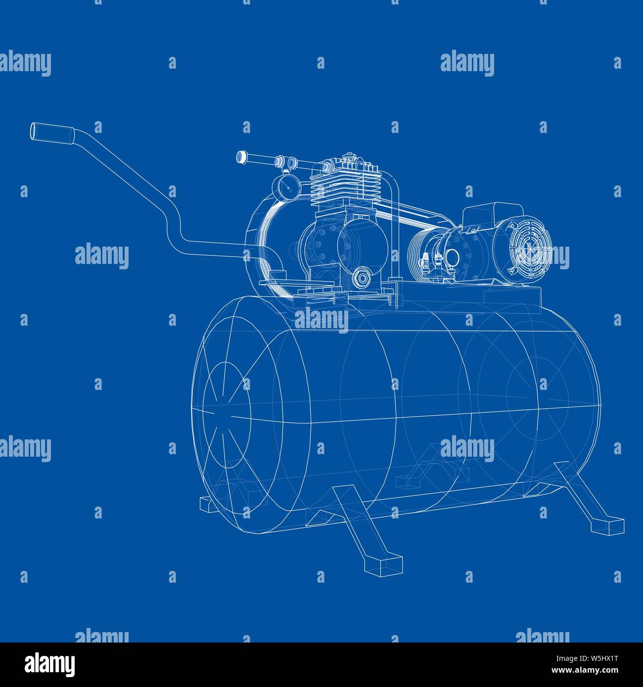 Outline Air compressor. Vector rendering of 3d. Wire-frame style. The ...
