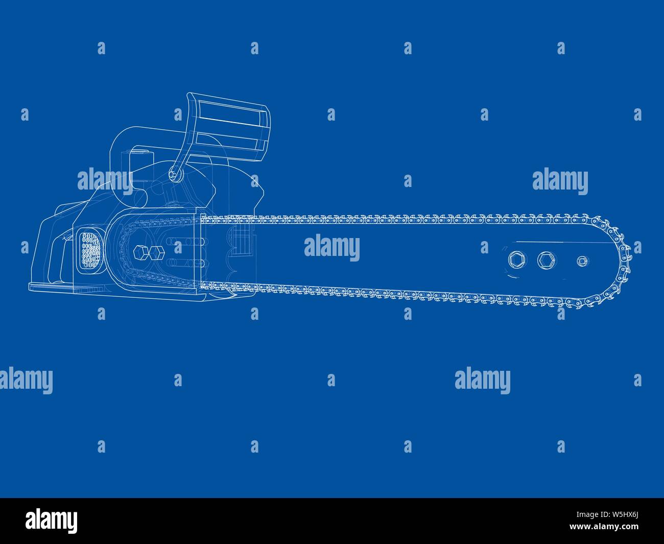 Chain saw. Vector rendering of 3d. Wire-frame style. The layers of ...