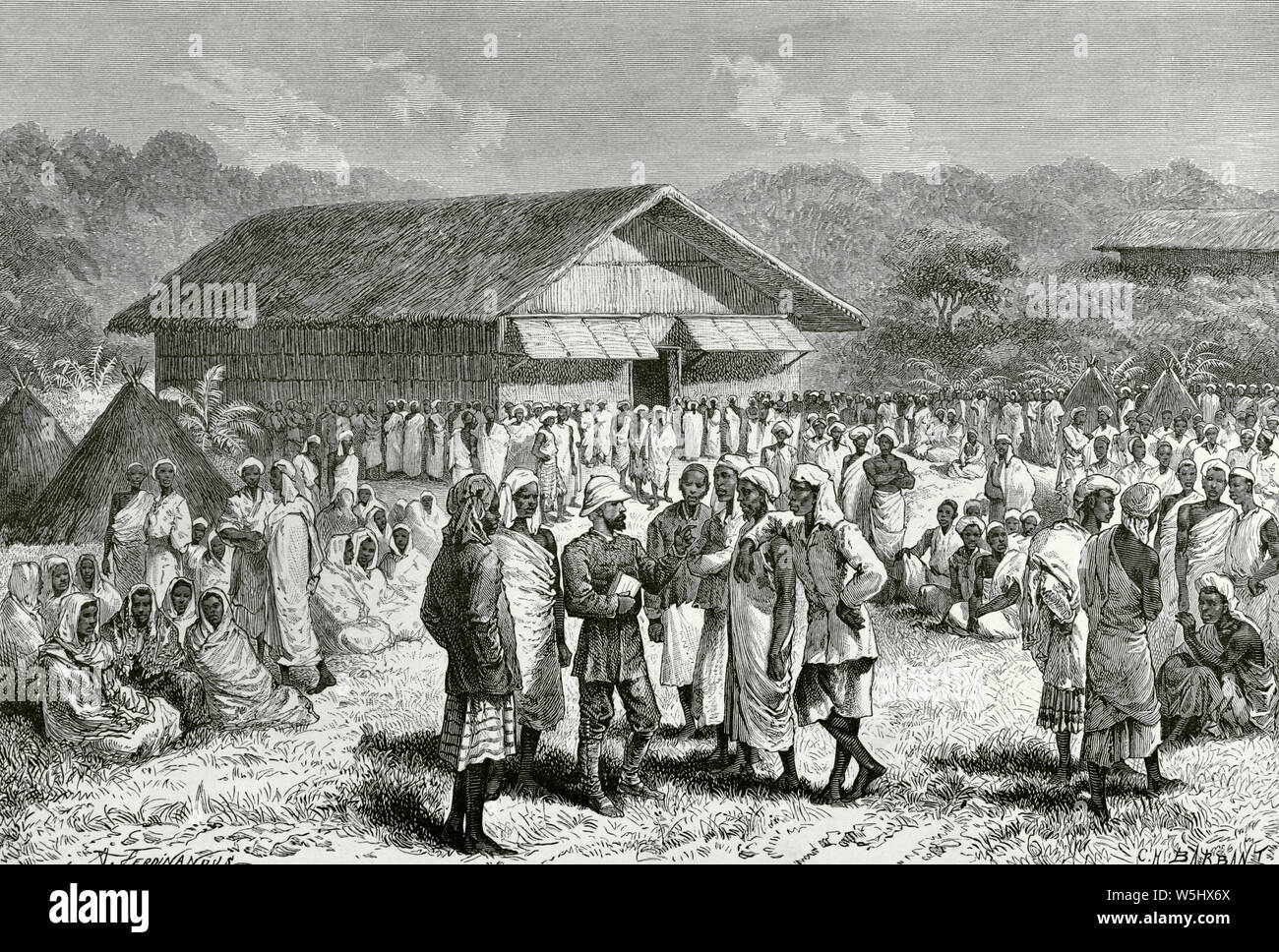Africa. Expedition of Stanley. The expeditionary corps. Drawing by ...