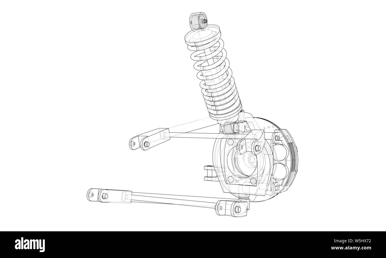 Car suspension with shock absorber. Vector rendering of 3d. Wire-frame ...