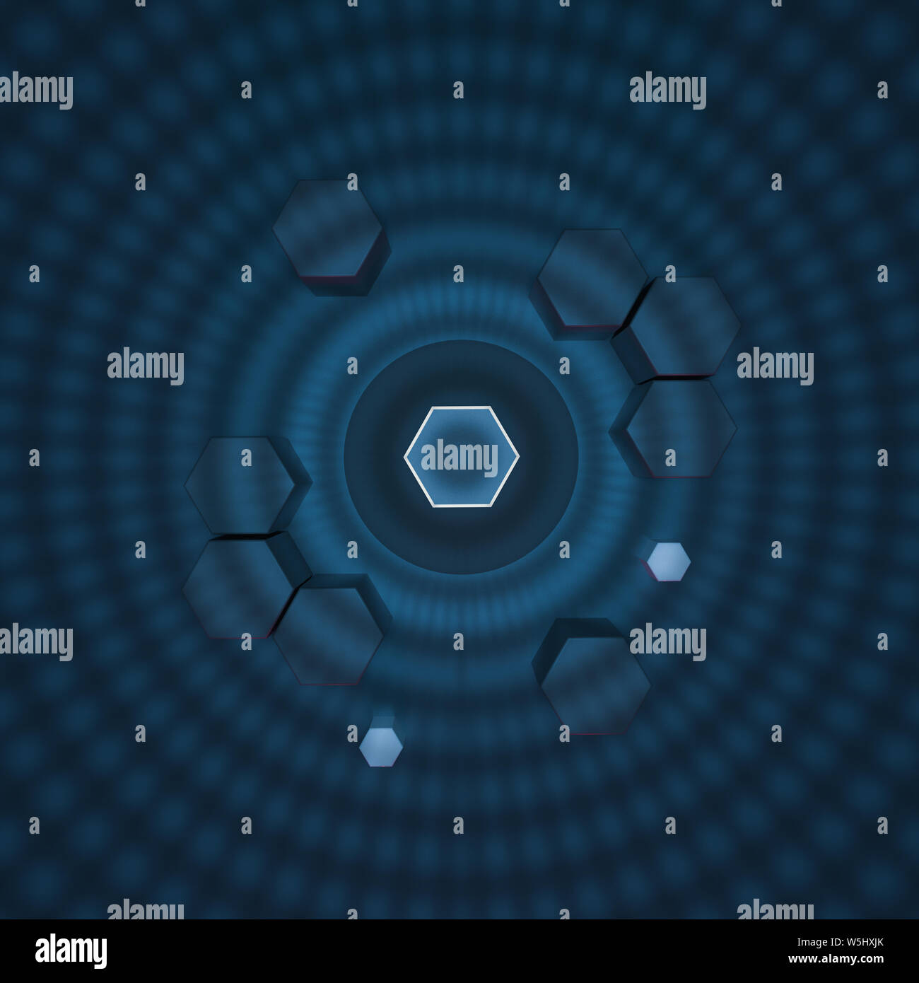 Hexagon cube with dark background, surrounded by glowing lines, 3d ...