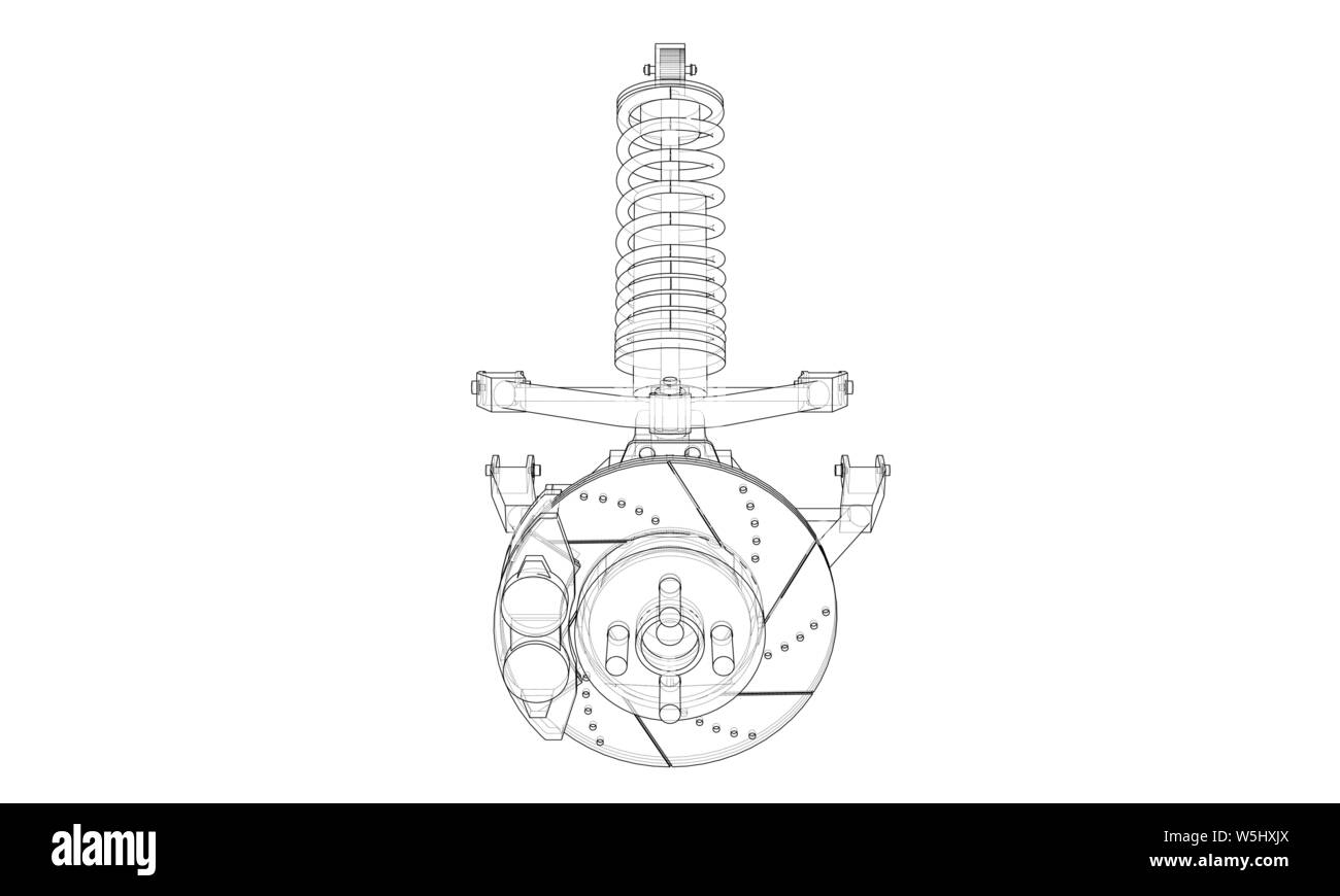 Car suspension with shock absorber. Vector rendering of 3d. Wire-frame ...