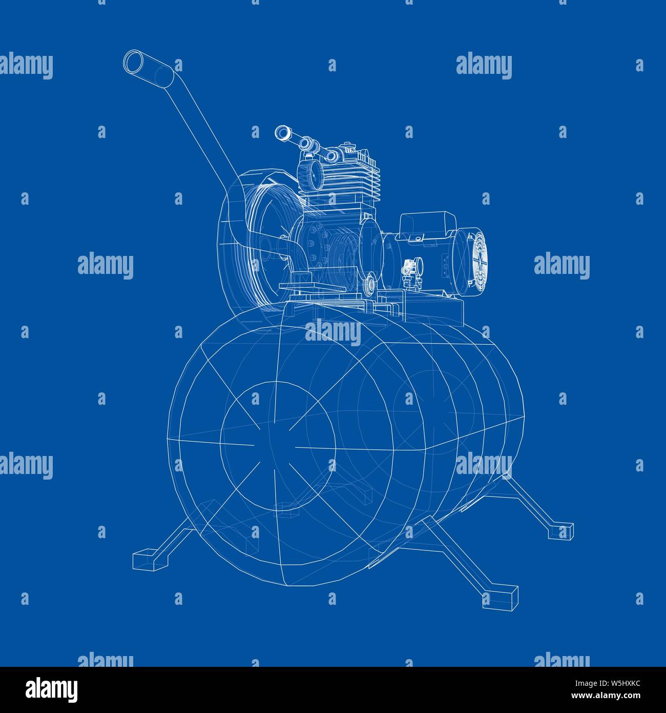 Outline Air compressor. Vector rendering of 3d. Wire-frame style. The ...