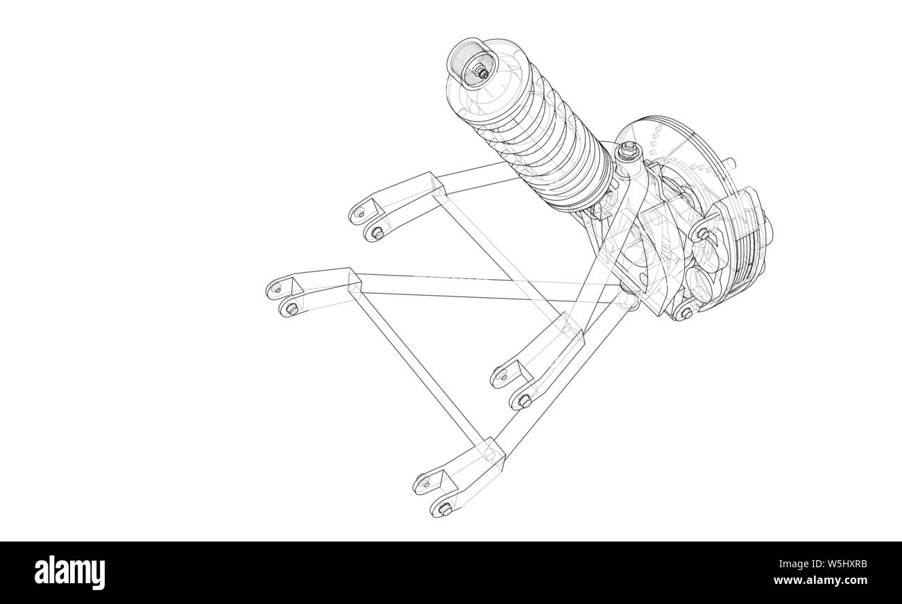 Car suspension with shock absorber. Vector rendering of 3d. Wire-frame ...