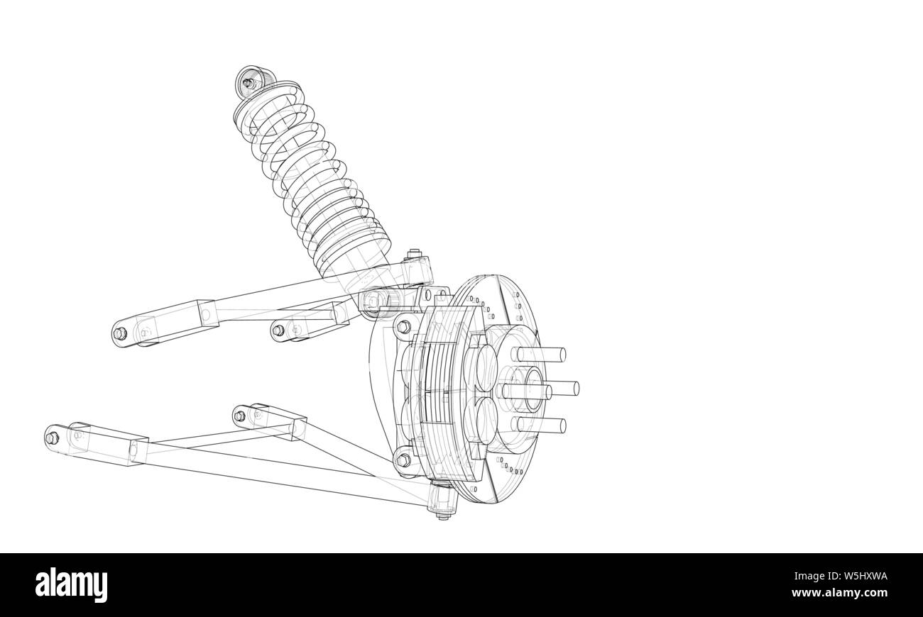 Car suspension with shock absorber. Vector rendering of 3d. Wire-frame ...