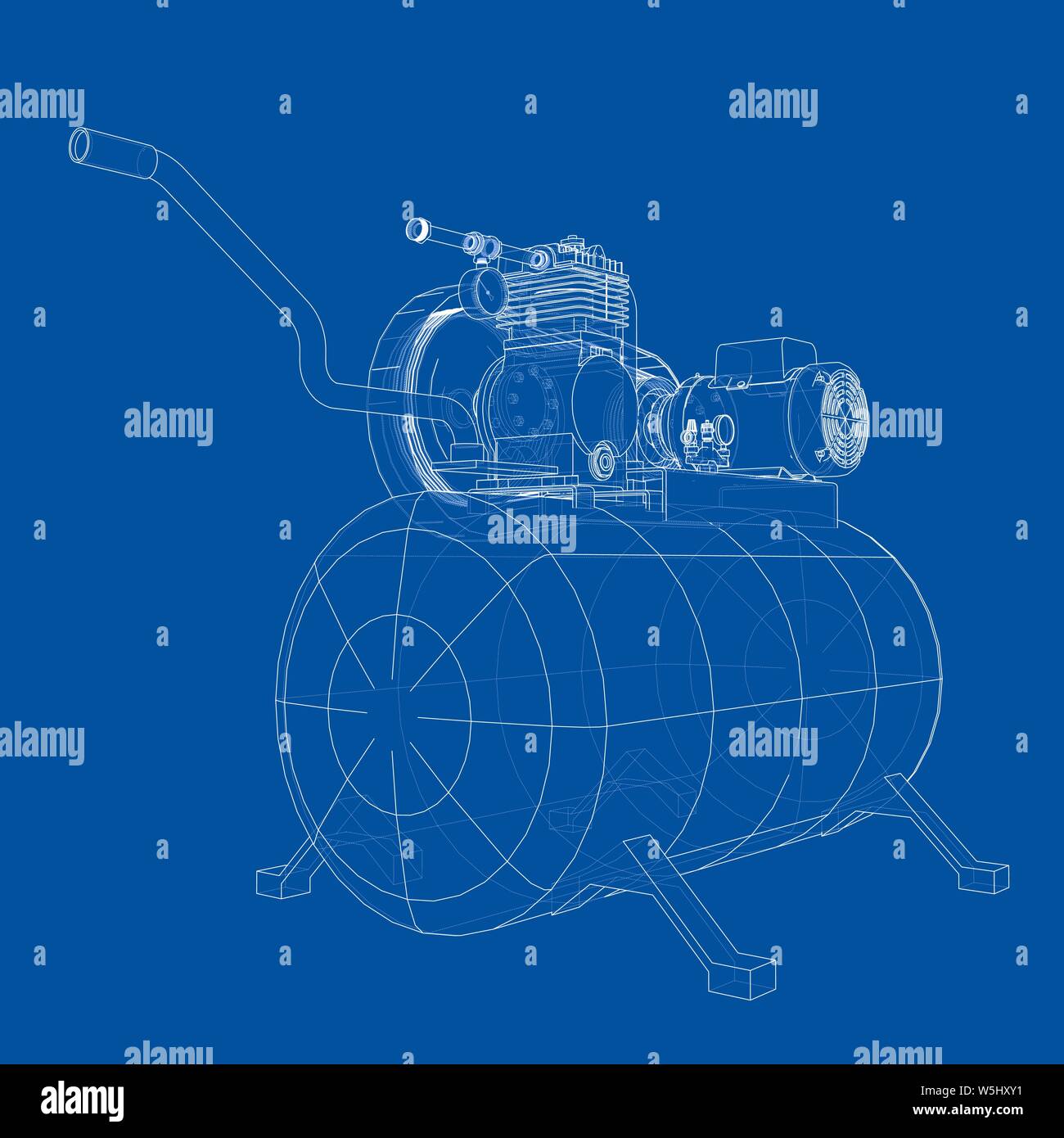 Outline Air compressor. Vector rendering of 3d. Wire-frame style. The ...