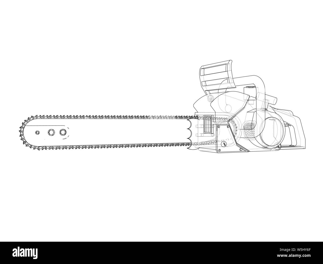 Chain saw. Vector rendering of 3d. Wire-frame style. The layers of ...