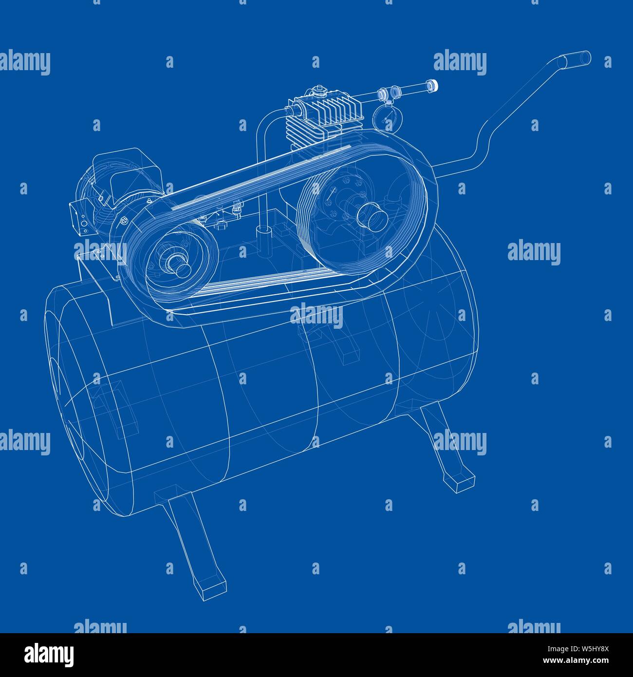 Outline Air compressor. Vector rendering of 3d. Wire-frame style. The ...