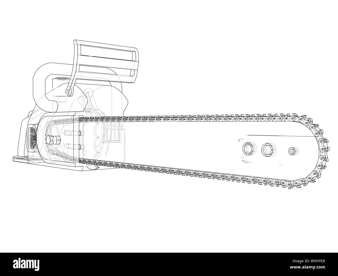 Chain saw. Vector rendering of 3d. Wire-frame style. The layers of ...