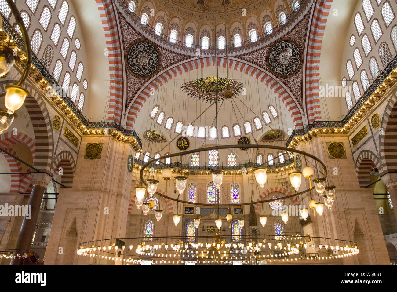 Interior of the Suleiman Mosque (Suleymaniye Camii), grand 16th-century ...