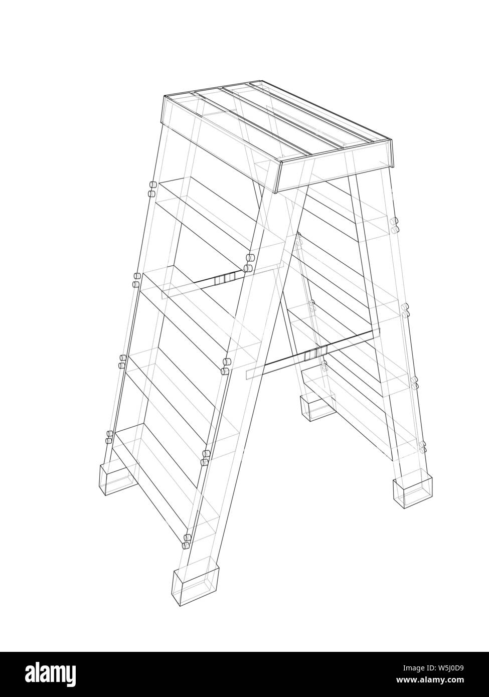 Outline household steps. Vector rendering of 3d. Wire-frame style. The ...