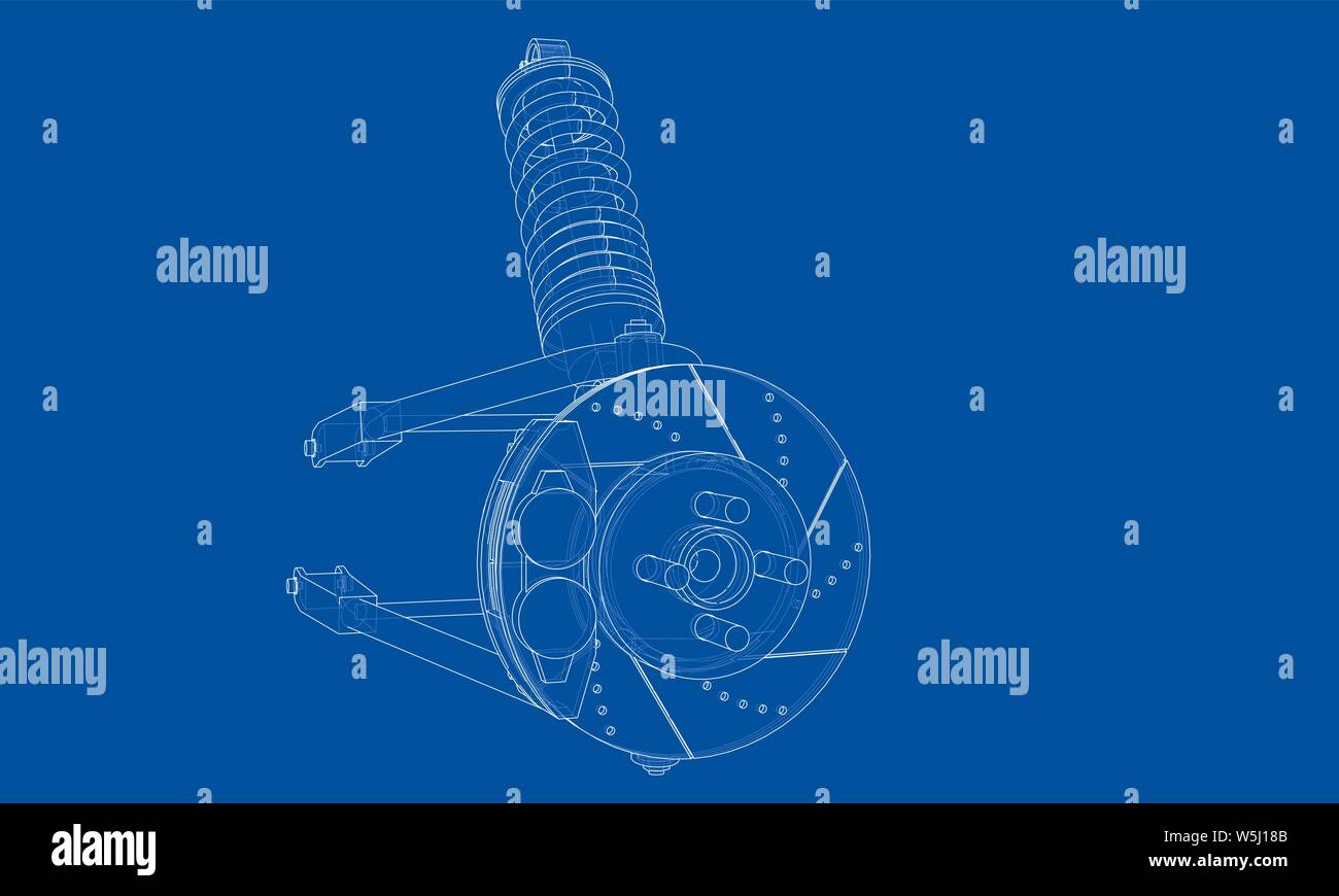 Car suspension with shock absorber. Vector rendering of 3d. Wire-frame ...