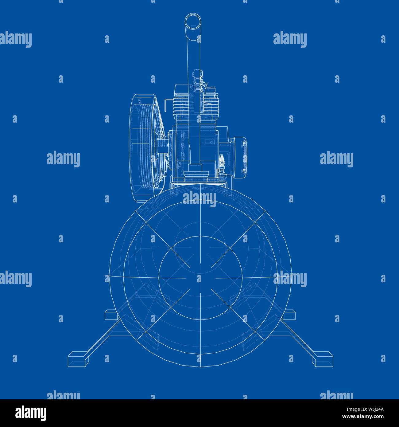 Outline Air compressor. Vector rendering of 3d. Wire-frame style. The ...