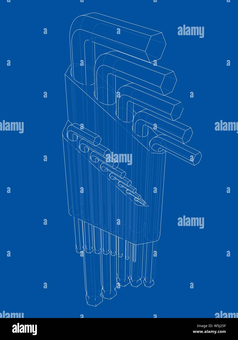 Set of hexagon tools. Vector rendering of 3d. Wire-frame style. The ...