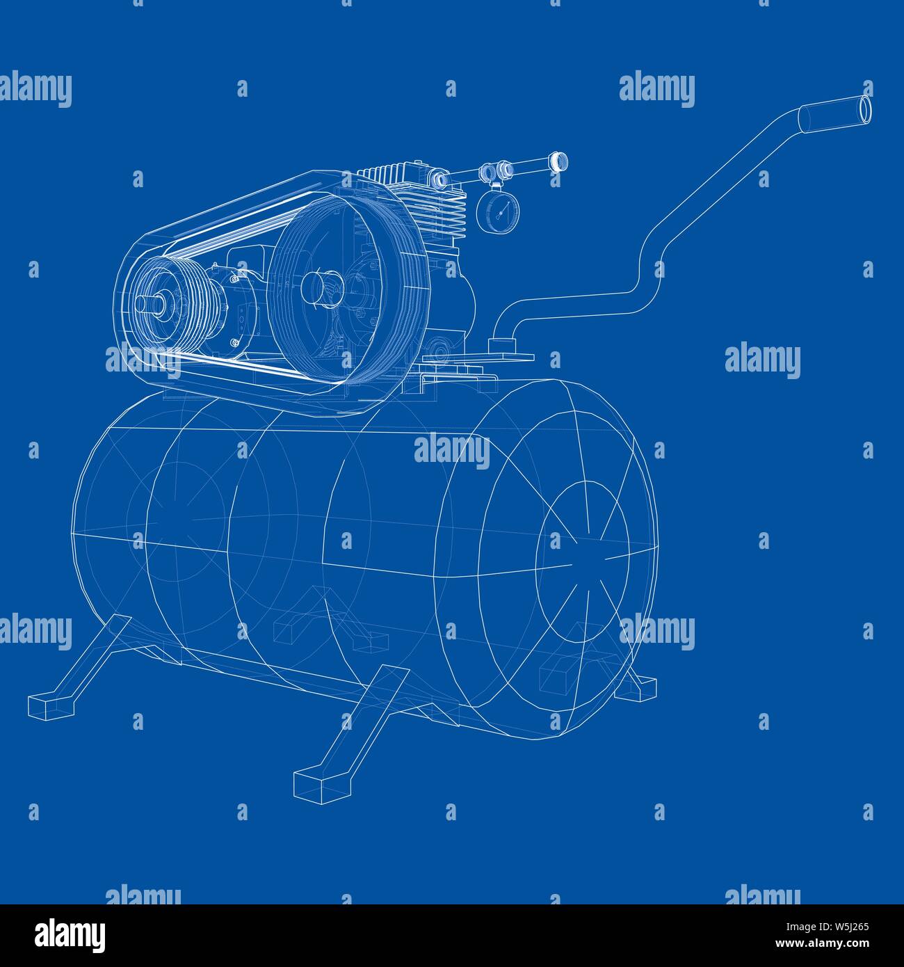 Outline Air compressor. Vector rendering of 3d. Wire-frame style. The ...