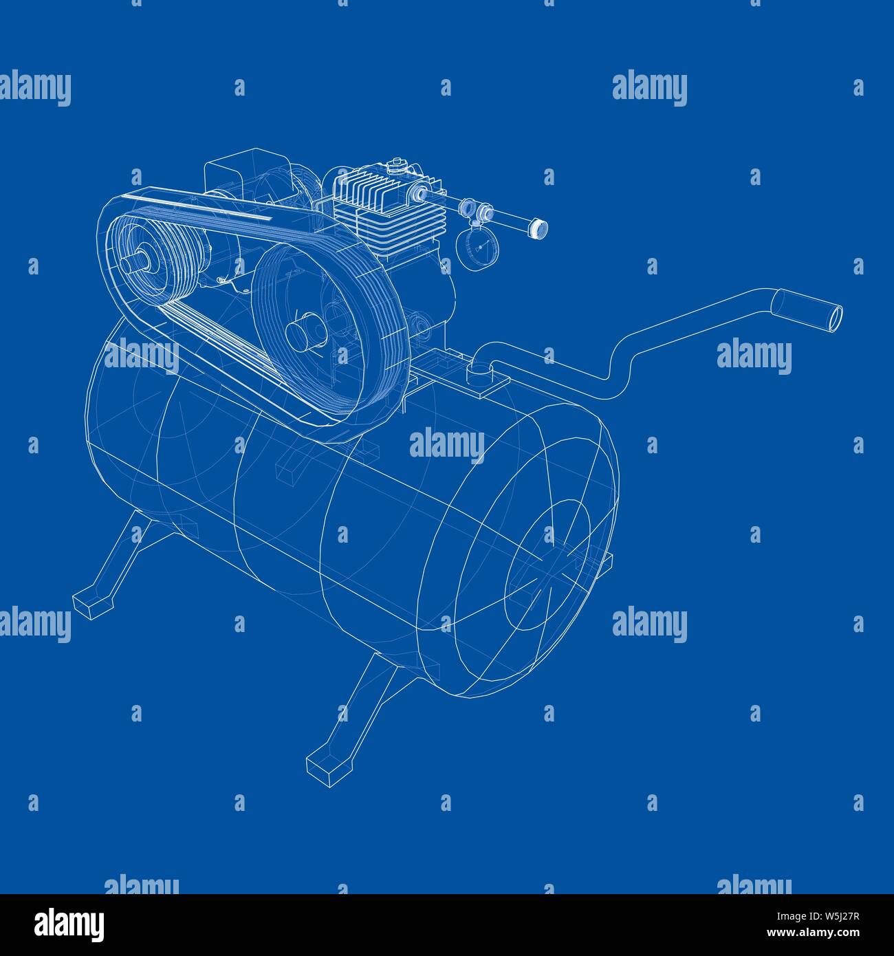 Outline Air compressor. Vector rendering of 3d. Wire-frame style. The ...