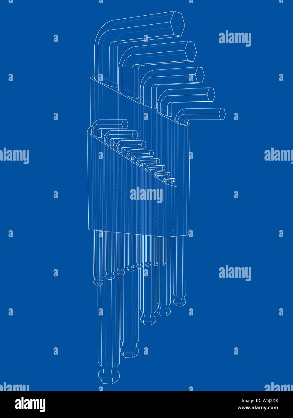 Set of hexagon tools. Vector rendering of 3d. Wire-frame style. The ...