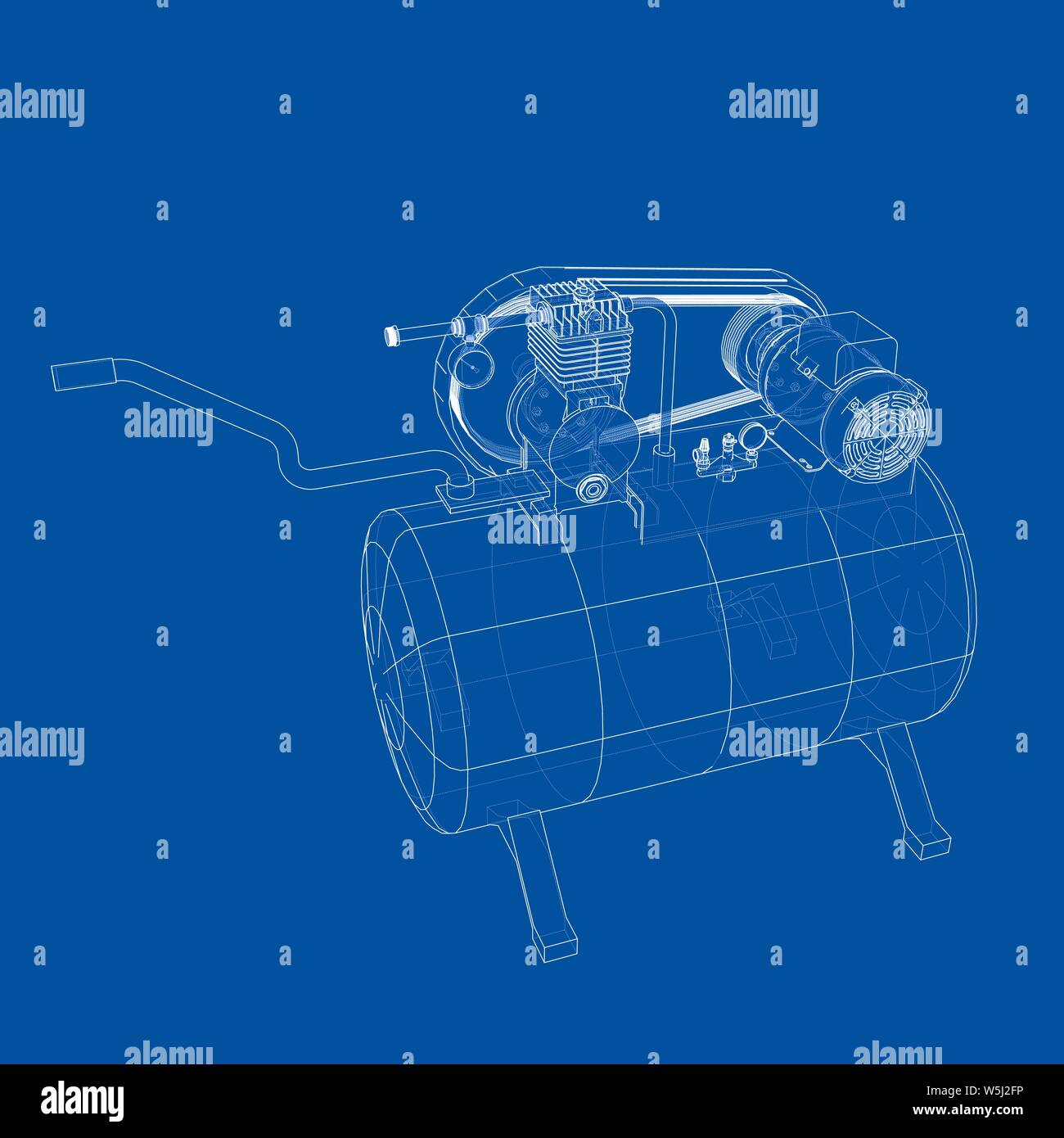 Outline Air compressor. Vector rendering of 3d. Wire-frame style. The ...