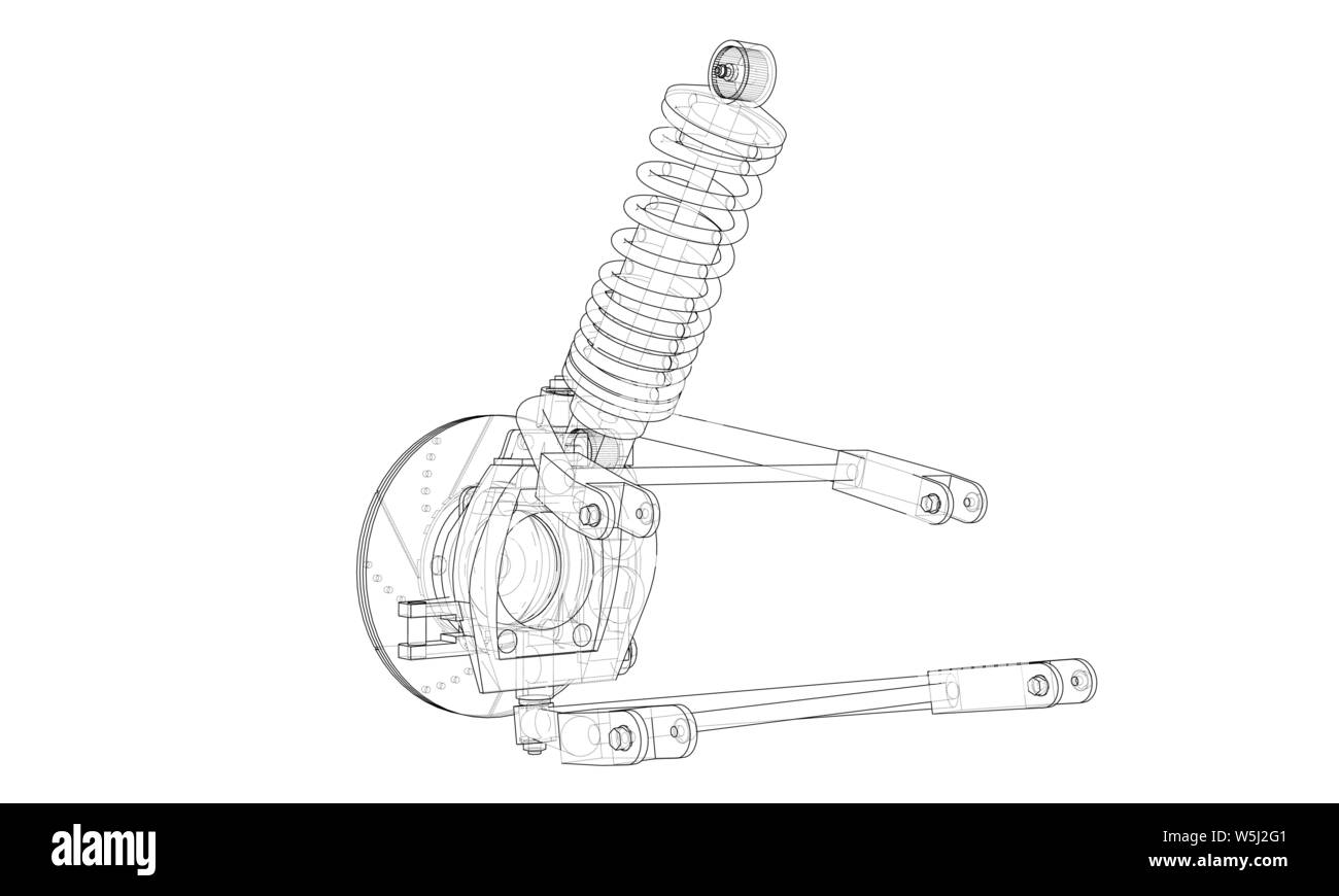 Car suspension with shock absorber. Vector rendering of 3d. Wire-frame ...