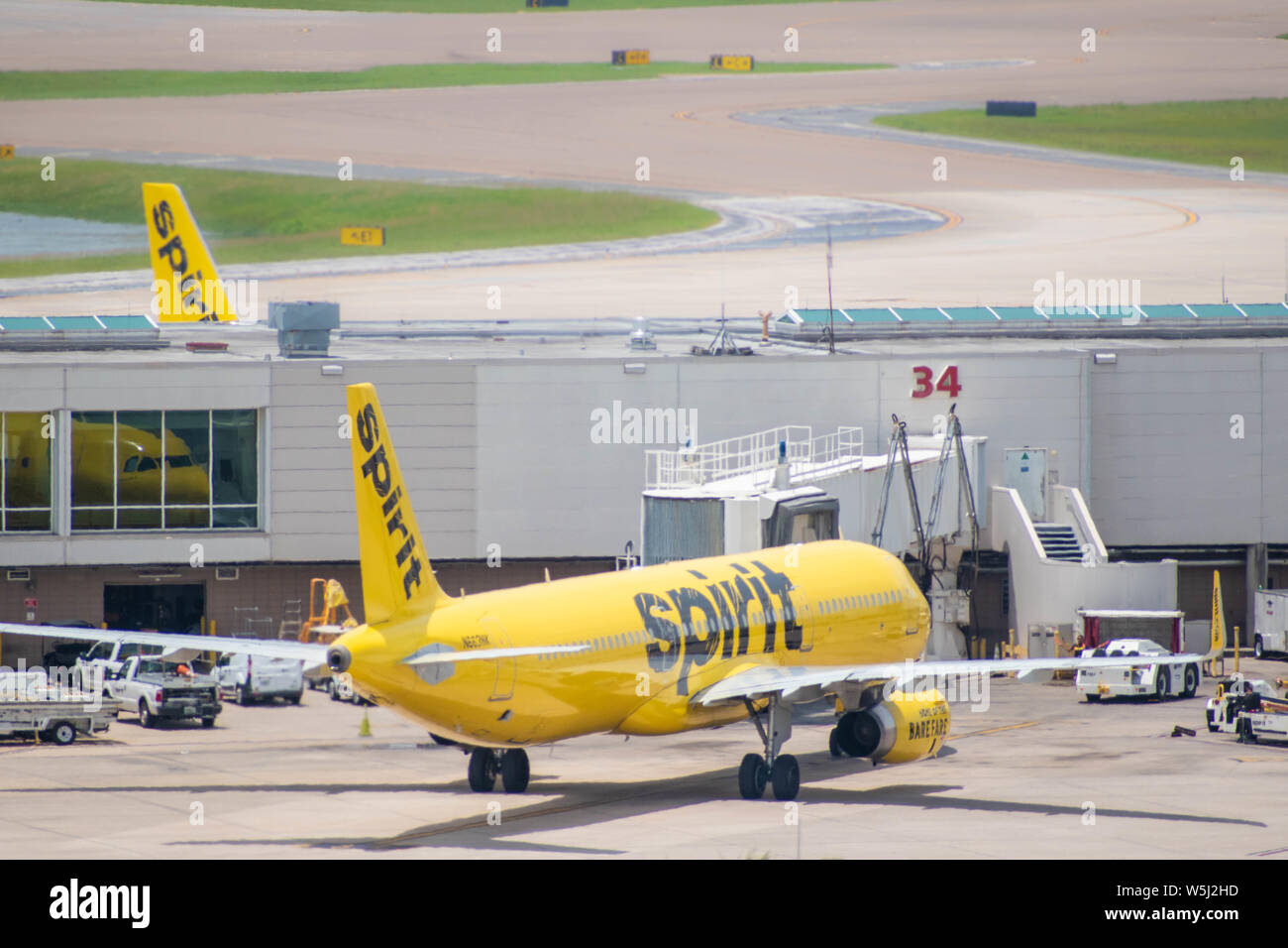 Orlando, Florida. July 09, 2019. Spirit Airlines aircraft on runway ...