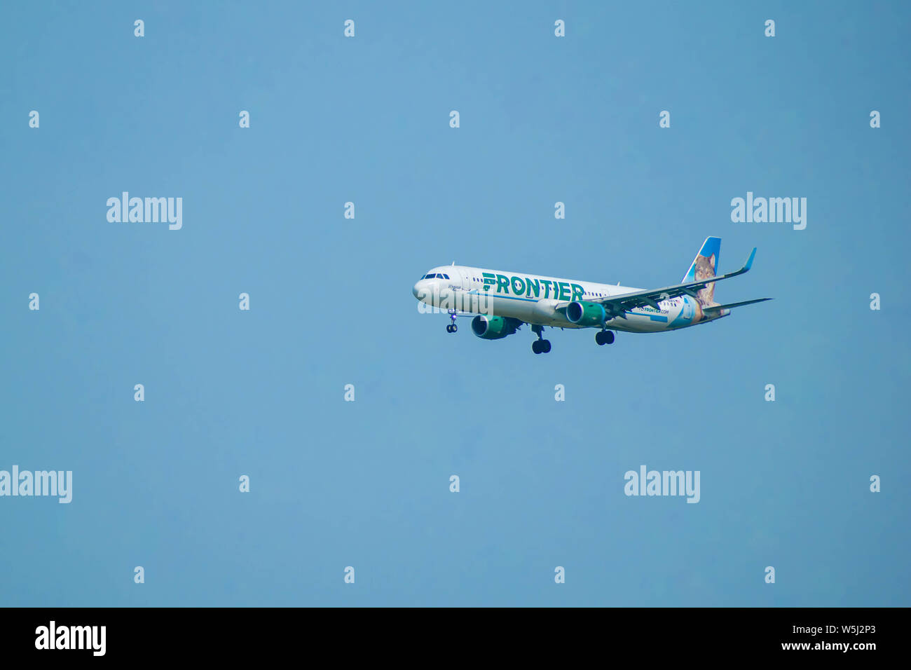 Orlando, Florida. July 09, 2019 . Frontier Airlines departing from ...