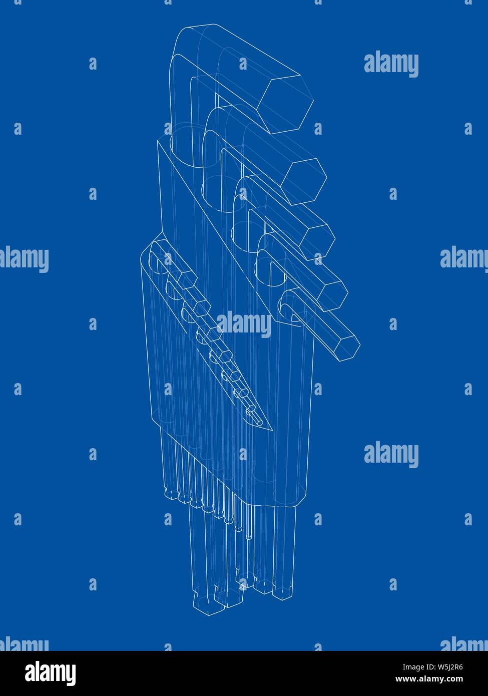 Set of hexagon tools. Vector rendering of 3d. Wire-frame style. The ...