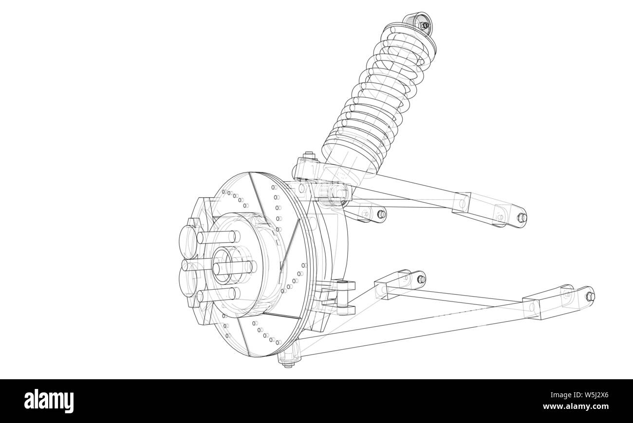 Car suspension with shock absorber. Vector rendering of 3d. Wire-frame ...