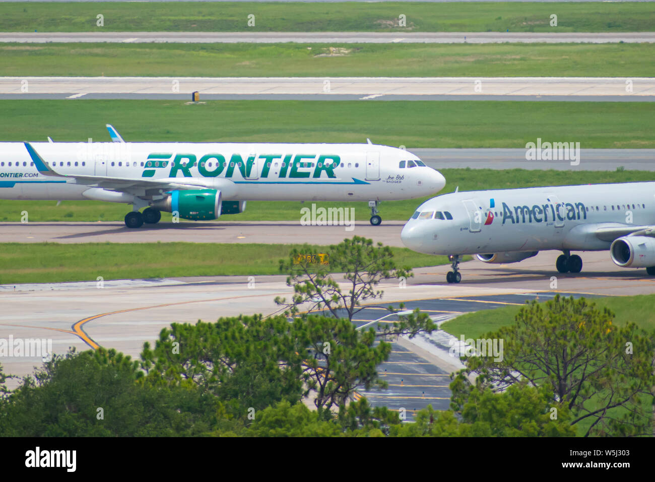 Orlando, Florida. July 09, 2019. Frontier and American Airlines ...