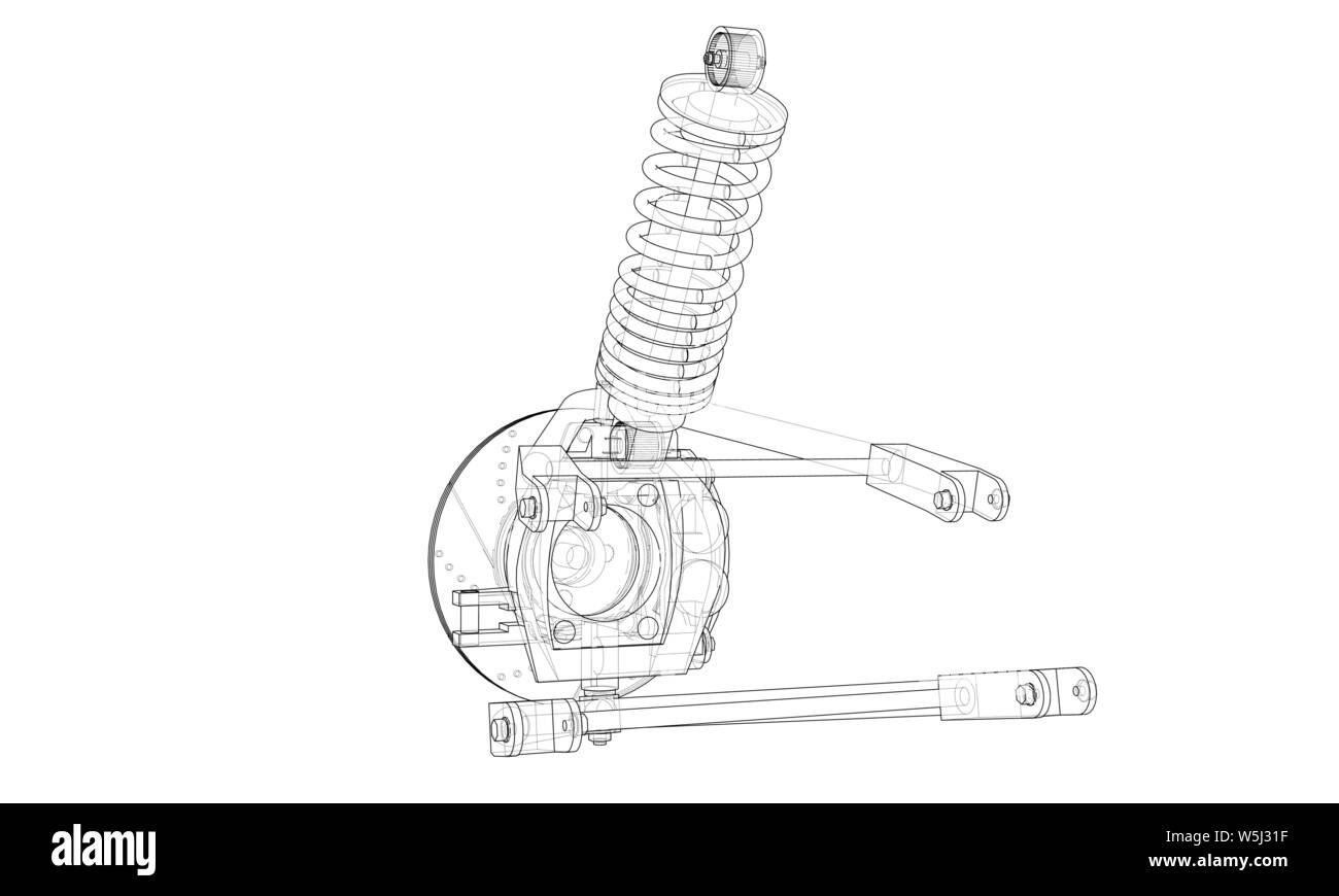 Car suspension with shock absorber. Vector rendering of 3d. Wire-frame ...