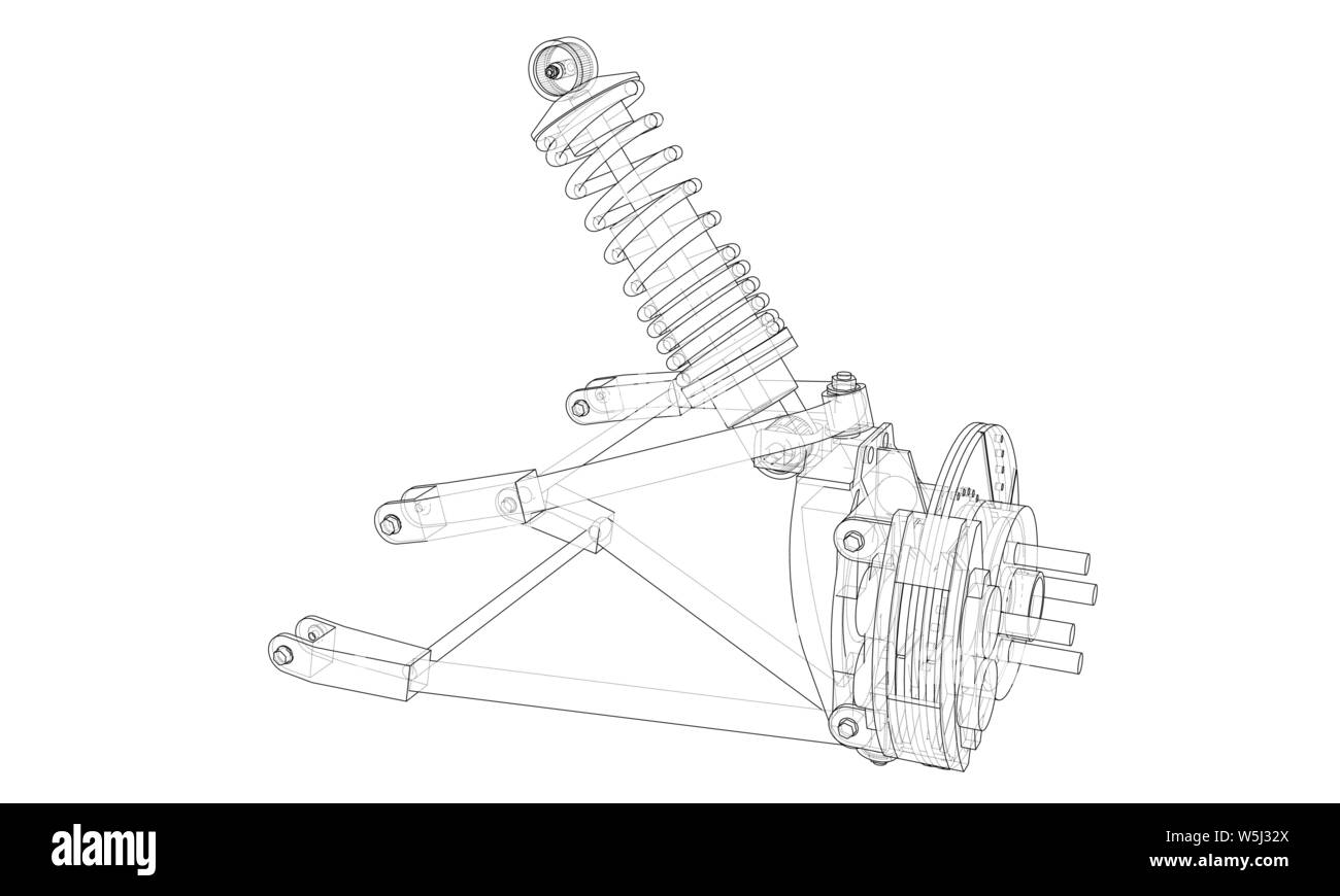 Car suspension with shock absorber. Vector rendering of 3d. Wire-frame ...