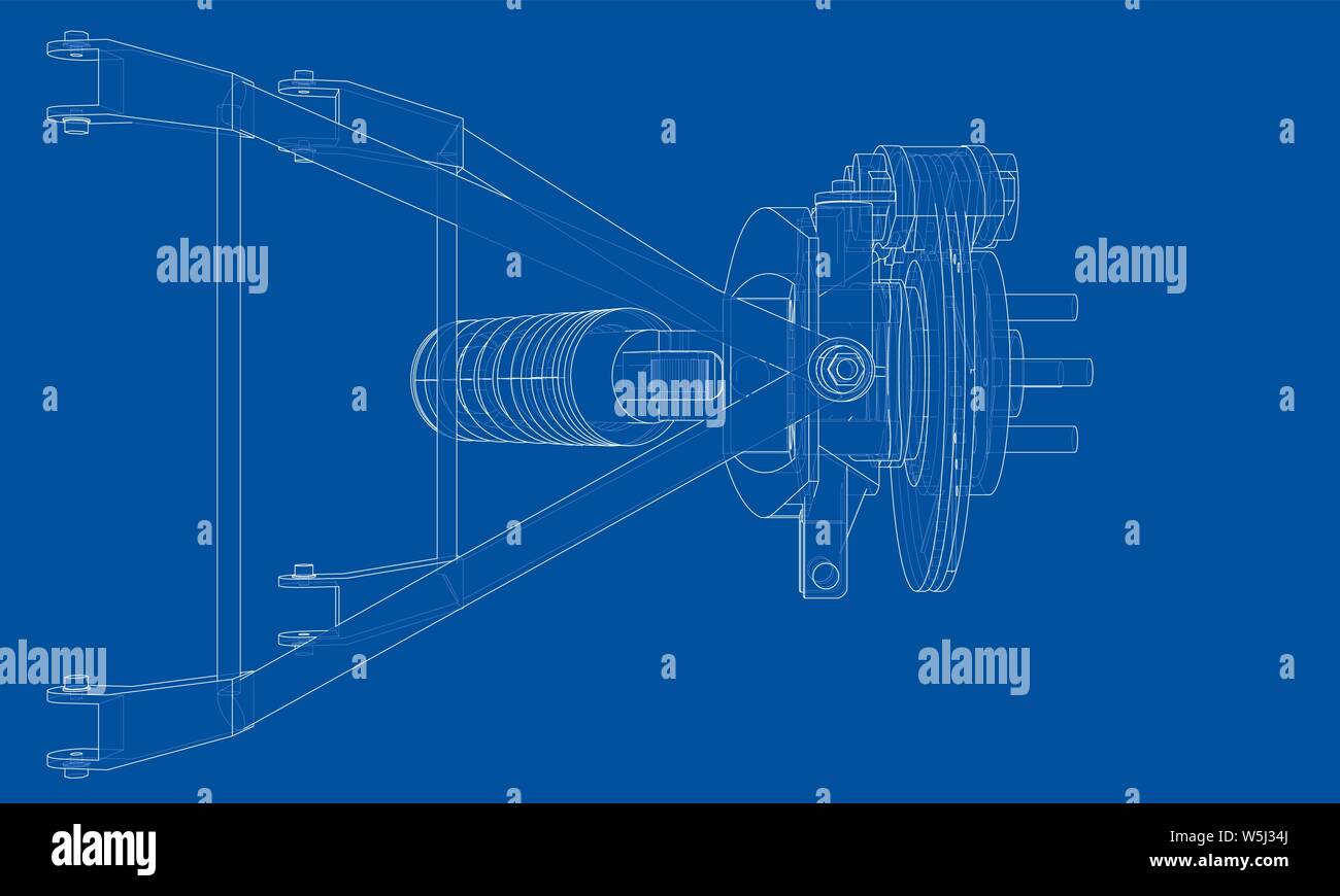 Car suspension with shock absorber. Vector rendering of 3d. Wire-frame ...