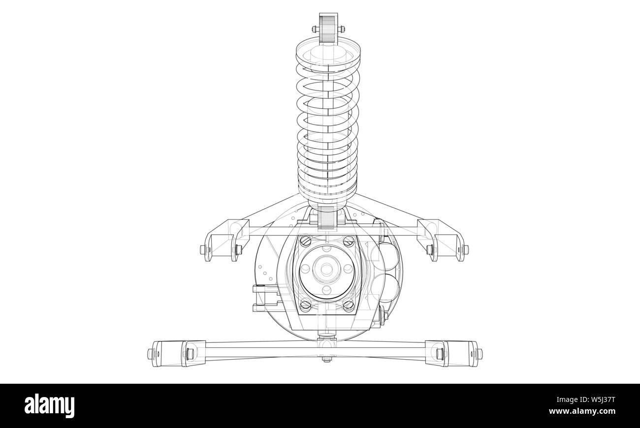 Car suspension with shock absorber. Vector rendering of 3d. Wire-frame ...