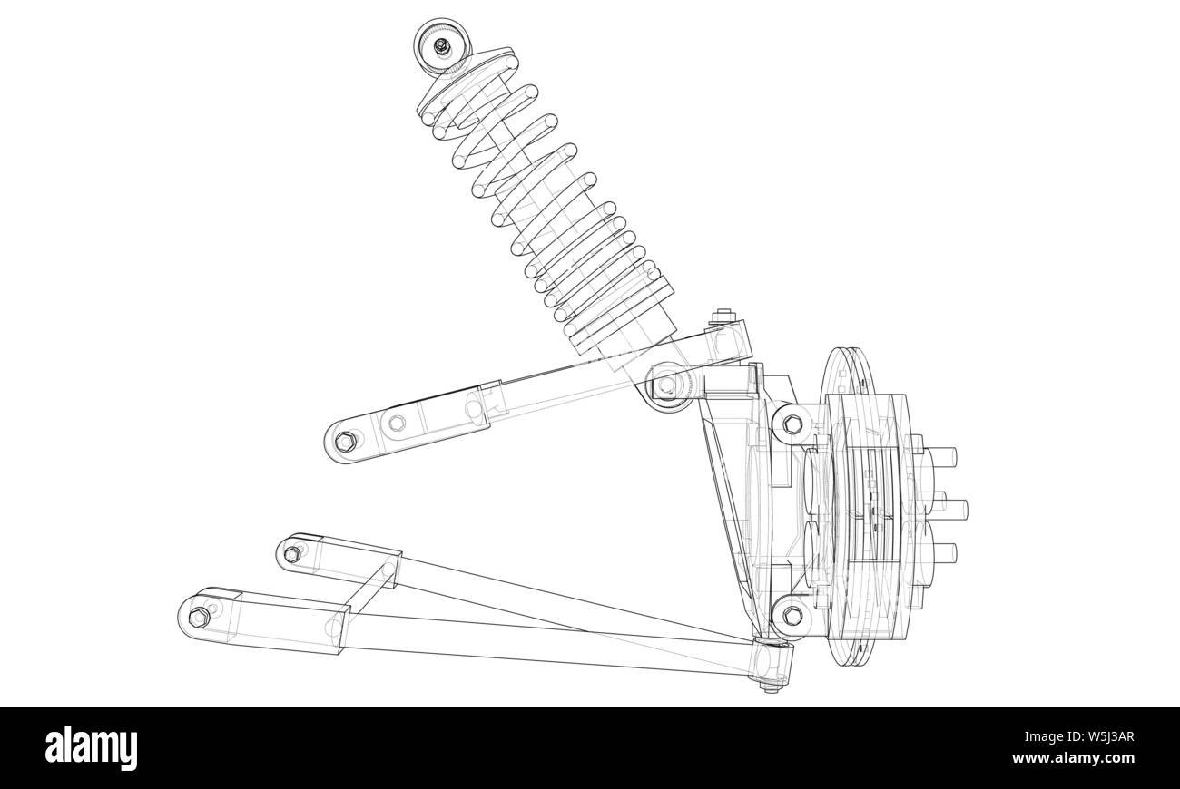 Car suspension with shock absorber. Vector rendering of 3d. Wire-frame ...