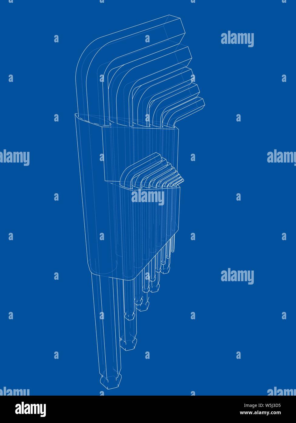Set of hexagon tools. Vector rendering of 3d. Wire-frame style. The ...