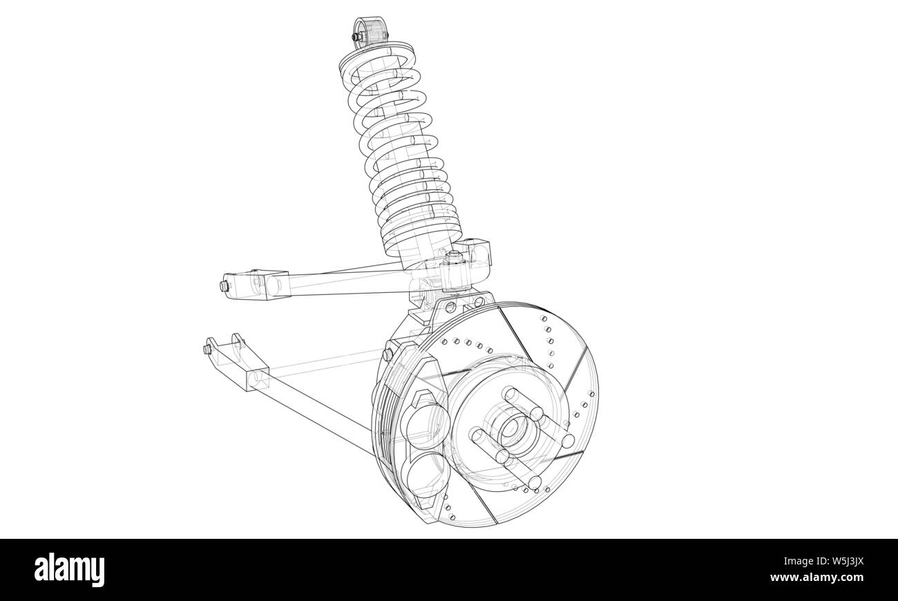 Car suspension with shock absorber. Vector rendering of 3d. Wire-frame ...