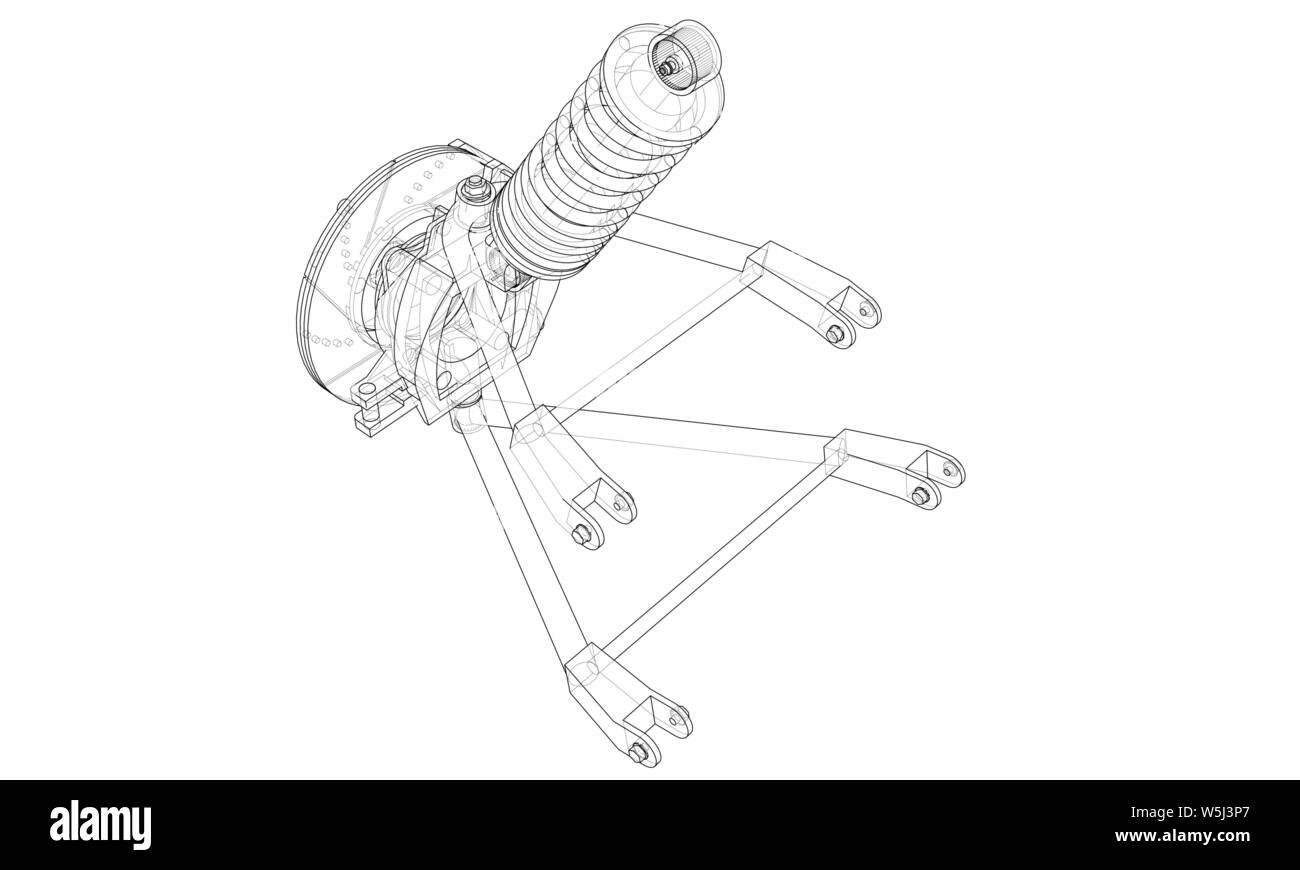 Car suspension with shock absorber. Vector rendering of 3d. Wire-frame ...