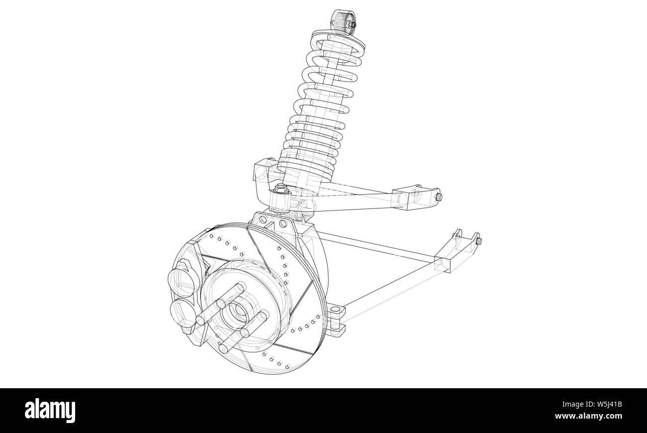 Car suspension with shock absorber. Vector rendering of 3d. Wire-frame ...