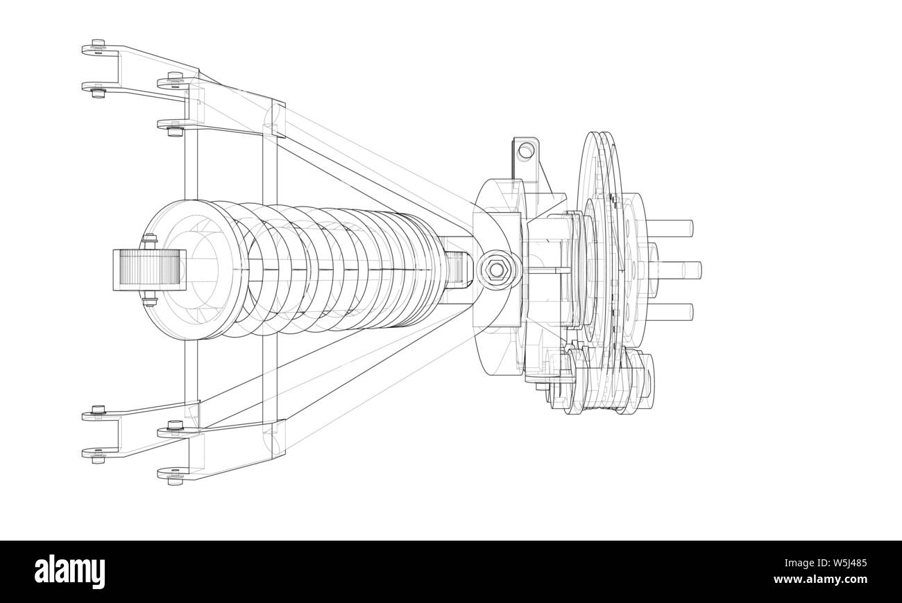 Car suspension with shock absorber. Vector rendering of 3d. Wire-frame ...