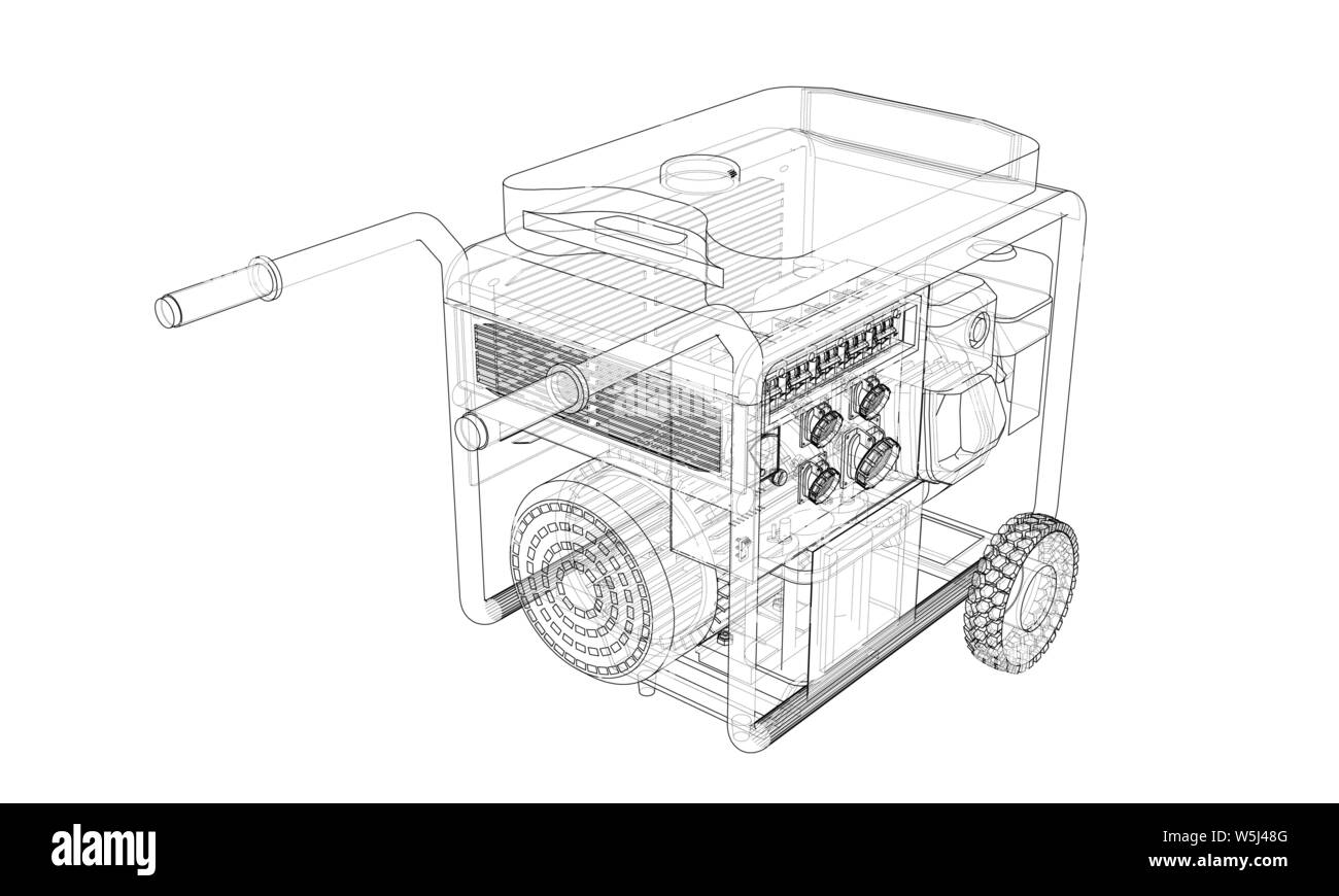 Outline portable gasoline generator vector. Wire-frame style. The ...