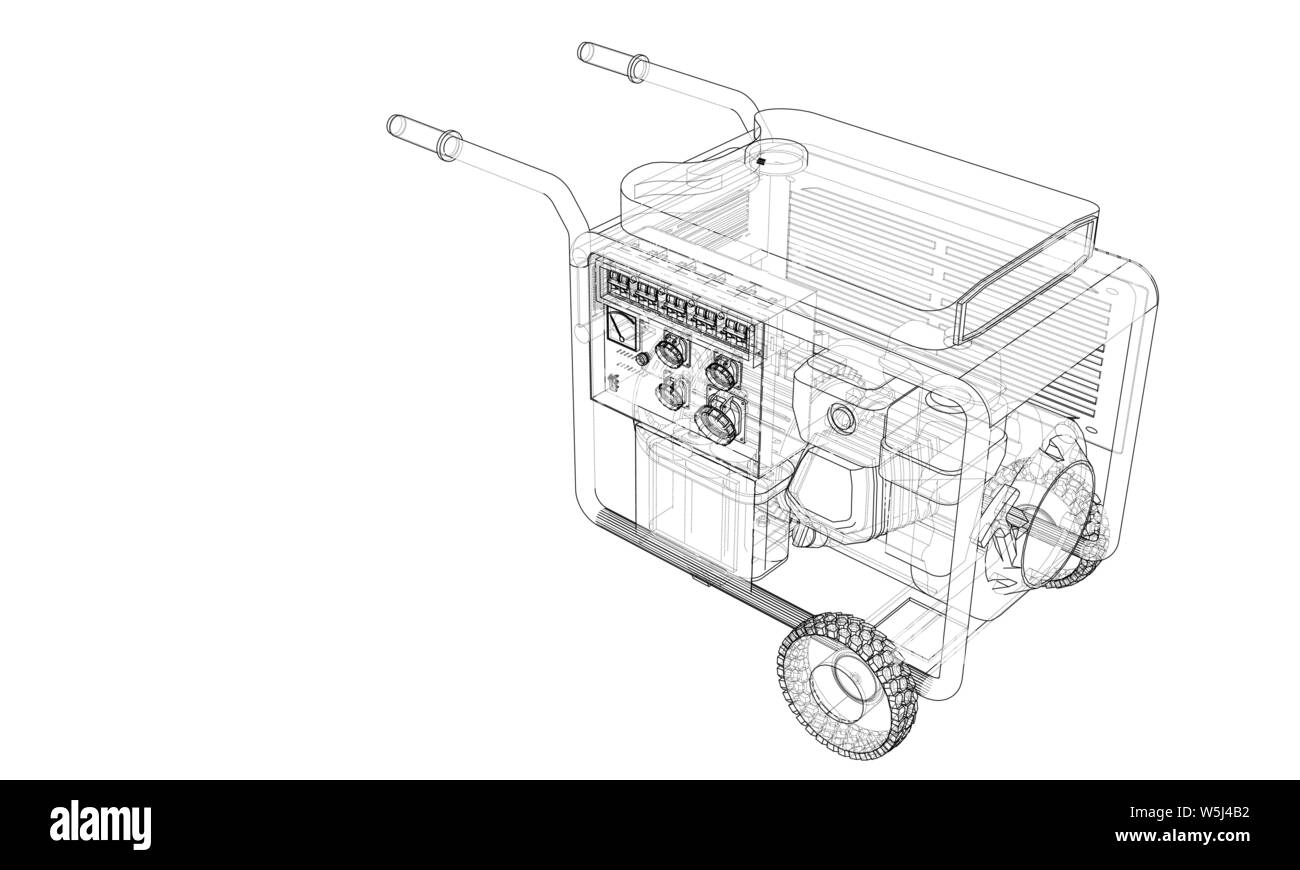 Outline portable gasoline generator vector. Wire-frame style. The ...