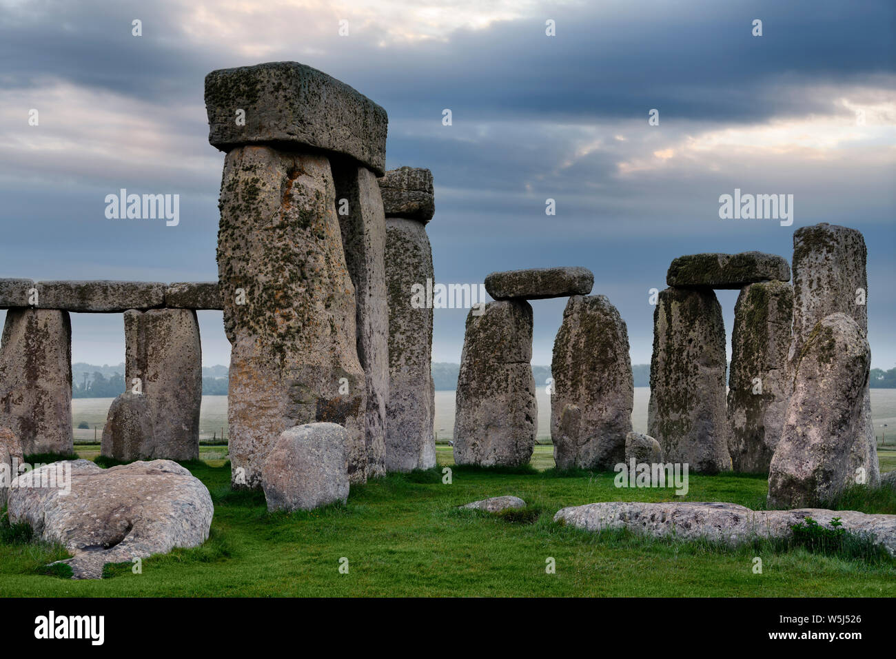 Lichen encrusted standing stones with lintels at Stonehenge prehistoric ...