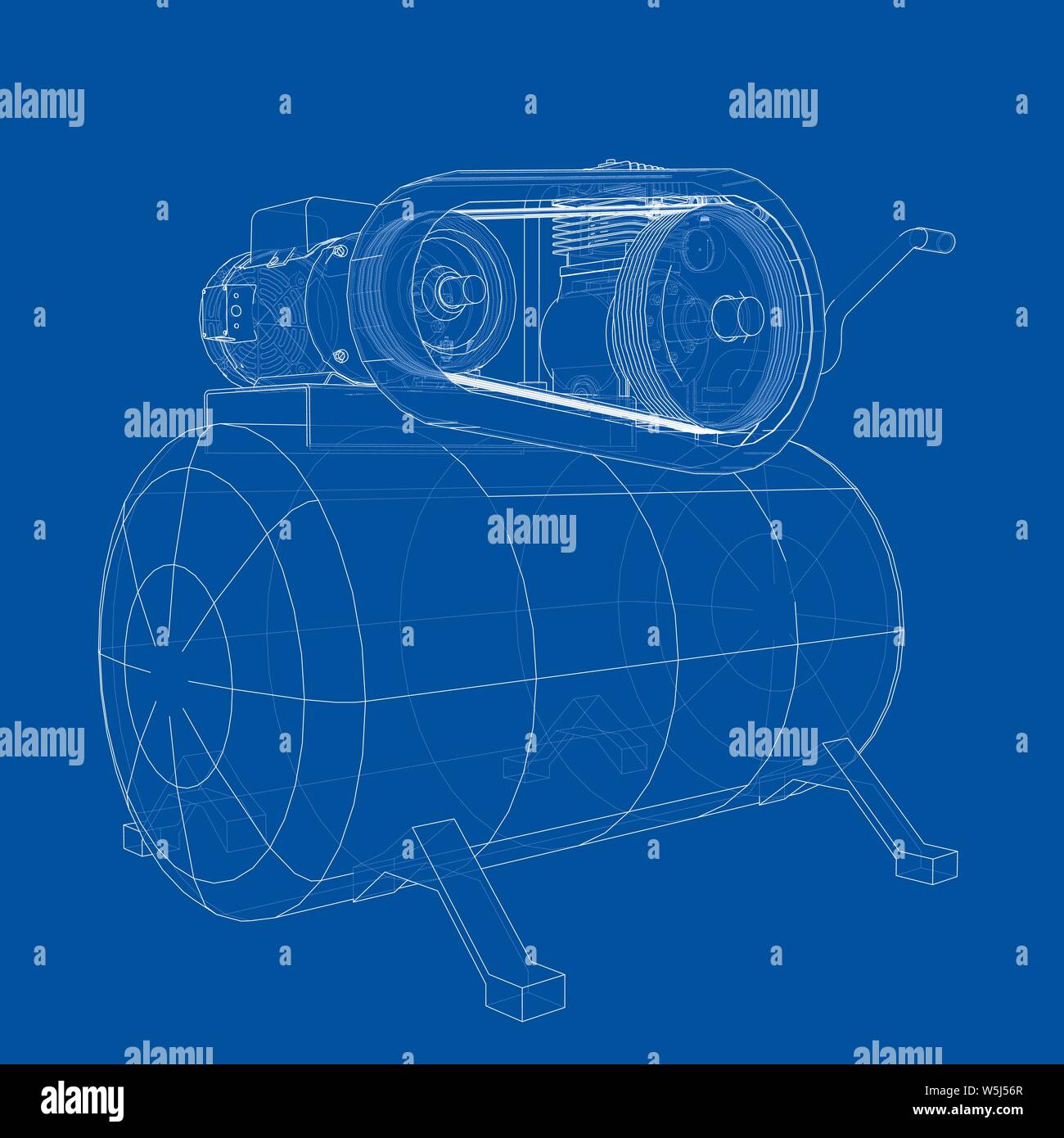 Outline Air compressor. Vector rendering of 3d. Wire-frame style. The ...
